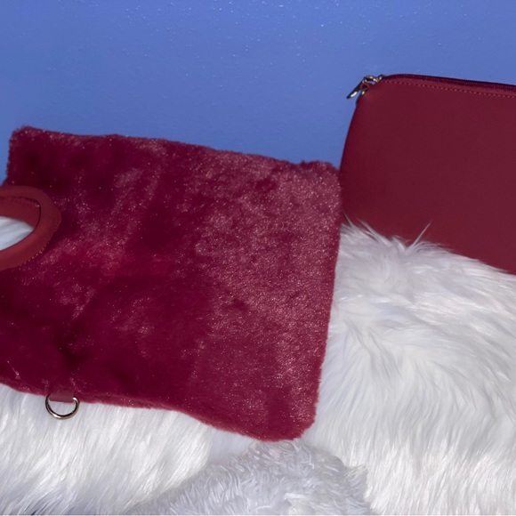 Bags | Burgundy Fur Clutch With Wristlet | Poshmark